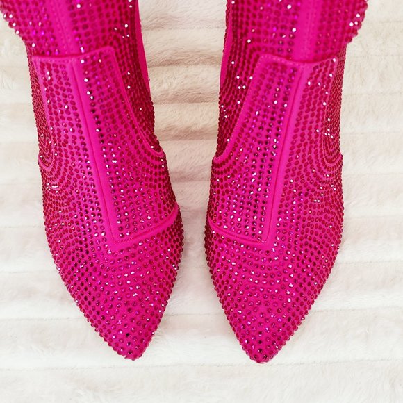 Mixx Shuz | Shoes | Stunning Fuchsia Hot Pink Stretch Rhinestone Ankle ...